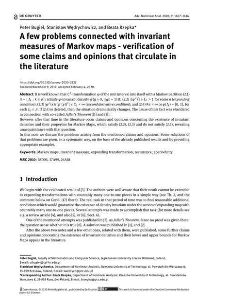 Pdf A Few Problems Connected With Invariant Measures Of Markov Maps
