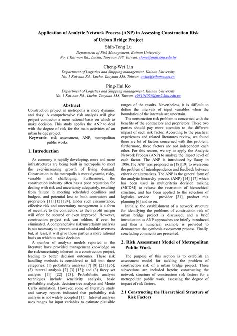 Pdf Application Of Analytic Network Process Anp In Assessing