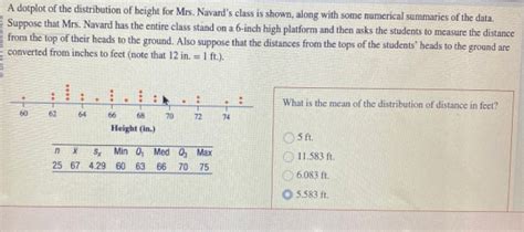 solved a dotplot of the distribution of height for mrs navard s class