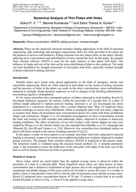 Pdf Numerical Analysis Of Thin Plates With Holes