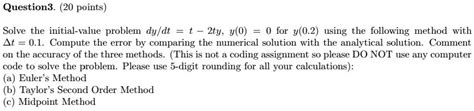 solved question3 20 points solve the initial value problem dy dt 2ty