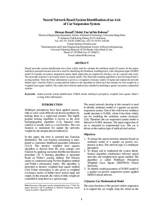 Pdf Neural Network Based System Identification Of An Axis Of Car