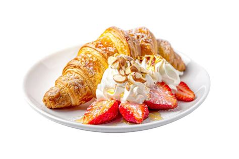 Isolated Croissant Sandwich Filled With Whipped Cream Topped With
