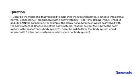 Solved 1 Describe The Mnemonic That You Used To Memorize The 12