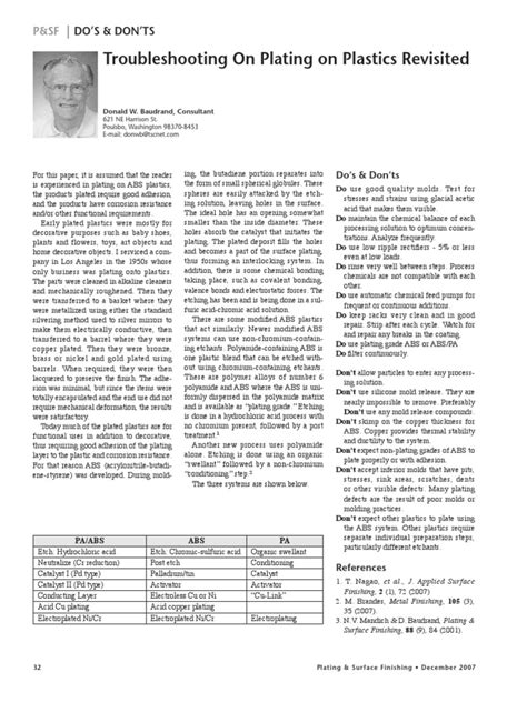 Electroless Plating On Plastic Troubleshooting Pdf Physical