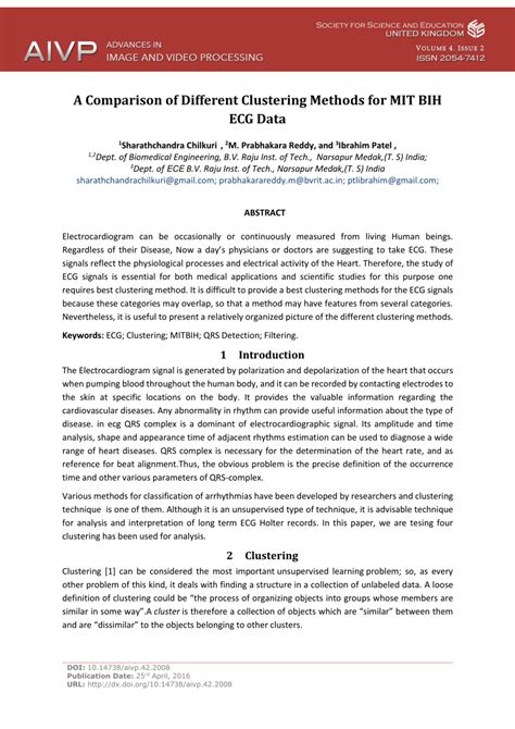 Pdf A Comparison Of Different Clustering Methods For Mit Bih Ecg Data
