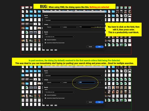 bridge find dialog does not resolve to first searc adobe community