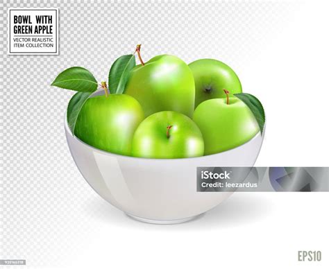 흰 그릇에 녹색 사과 투명 한 배경에 고립 현실적인 벡터 3d입니다 어떠한 크기에 품질 이미지 0명에 대한 스톡 벡터 아트 및 기타 이미지 Istock