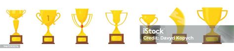벡터 아이콘 세트는 현대 플랫 스타일의 골든 스포츠 수상 컵입니다 벡터 그림입니다 1위에 대한 스톡 벡터 아트 및 기타 이미지 1위 Championship 계급