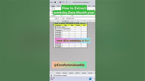 How To Extract Weekday Date Month Year Date In Excel Excelformula Excelshorts Exceltutorials