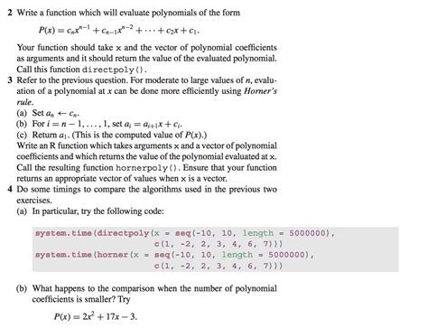 2 write a function which will evaluate polynomials of