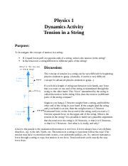 Tension In A String Lab 1 Docx Physics 1 Dynamics Activity Tension In A String Purpose To