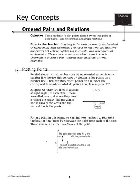 Key Concepts Ordered Pairs And Relations Pdf Cartesian Coordinate System Line Geometry