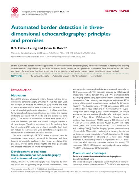 Pdf Automated Border Detection In Three Dimensional Echocardiography