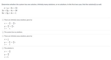 solved determine whether the system has one solution