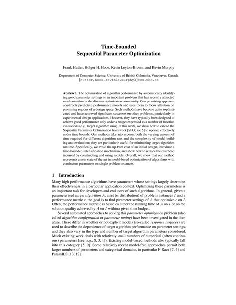 Time Bounded Sequential Parameter Optimization Time Bounded Sequential Parameter Optimization
