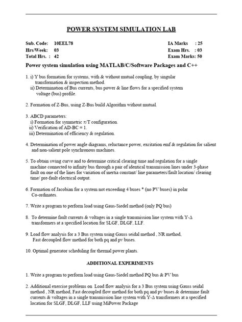 Power System Simulation Lab Pdf