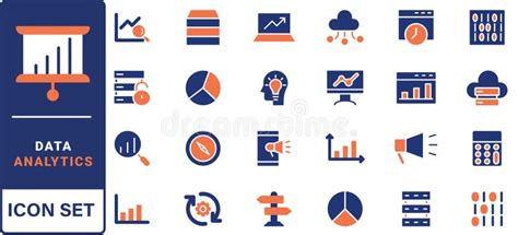 Data Analytics Icon Set. Containing Data Analysis, Data Mining, Global Data, Monitoring, Data ...