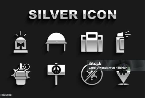 평화 후추 스프레이 항의 수류탄 경찰 공격 방패 점멸 사이렌과 군사 헬멧 아이콘을 설정합니다 벡터 Revolution에 대한 스톡 벡터 아트 및 기타 이미지 Istock