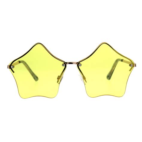 Yellow Star Shape Sunglasses Glasses Cute Stars Lens Half Rimless Frame