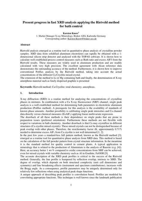 Pdf Present Progress In Fast Xrd Analysis Applying The Rietveld Method For Bath Control