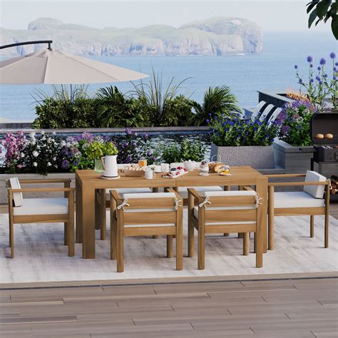 Harper And Bright Designs Wood Patio Dining Table Set For 6 Outdoor All