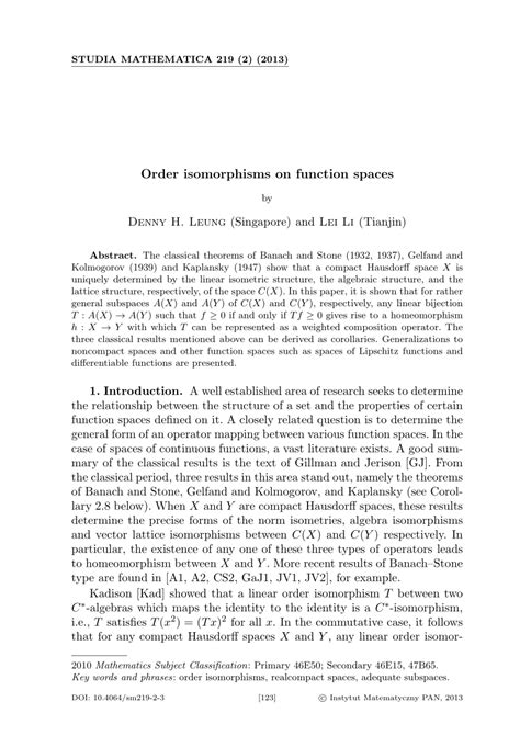 Pdf Order Isomorphisms On Function Space