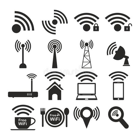 Set Of Different Black Vector Wireless And Wifi Icons Stock Vector Illustration Of Radio