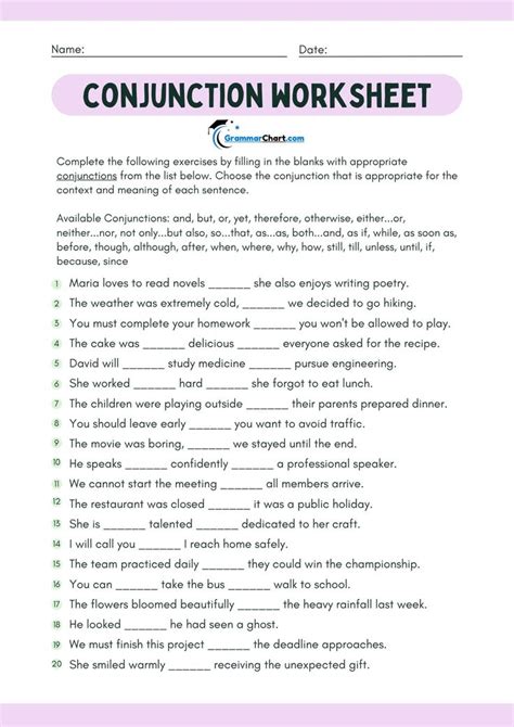 Conjunctions Worksheet With Answers Conjunction Exercises In 2025 Conjunctions Worksheet