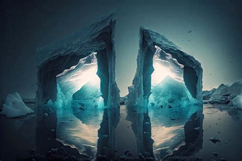 Premium Photo Two Huge Sharp Floating Icebergs With Thawed Middle
