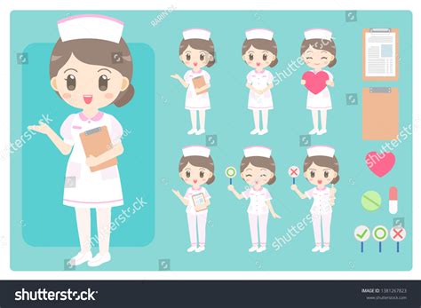 Female Nurse Flat Vectors Cartoon Style Stock Vector Royalty Free
