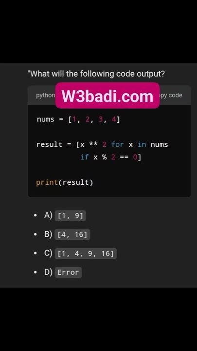 Python Quiz List Comprehensionspythondatastructures Listcomprehension Learnpython