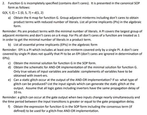Solved Function G Is Incompletely Specified Contains Dont