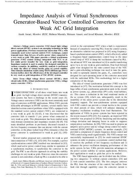 pdf impedance analysis of virtual synchronous generator based vector