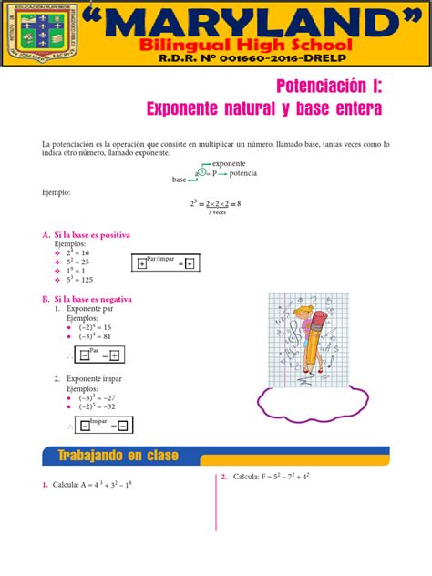 P6 Semana 8 Exponente Natural Y Base Entera Álgebra Pdf