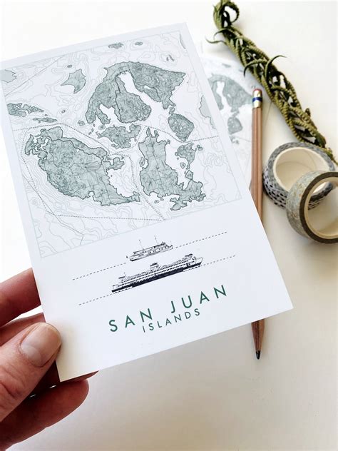 San Juan Islands Salish Sea Washington Map Postcard — Turn Of The Centuries