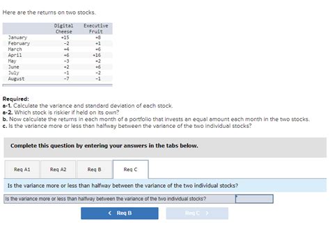 Solved Required A Calculate The Variance And Standard Deviation Of Each Stock A Which