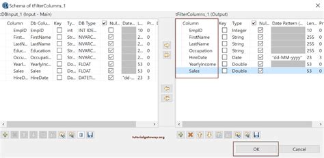 Talend Filter Columns