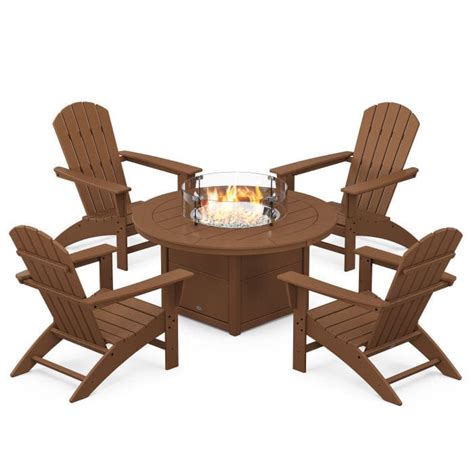 Polywood Nautical 5 Pc Adirondack Chair Set With Fire Pit Table