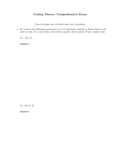Coding Theory Comprehensive Exam