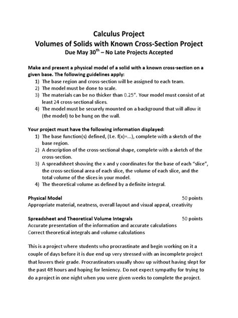 Volumes With Know Cross Sections Calculus Project Pdf Volume Cross Section Physics