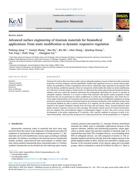 Pdf Advanced Surface Engineering Of Titanium Materials For Biomedical