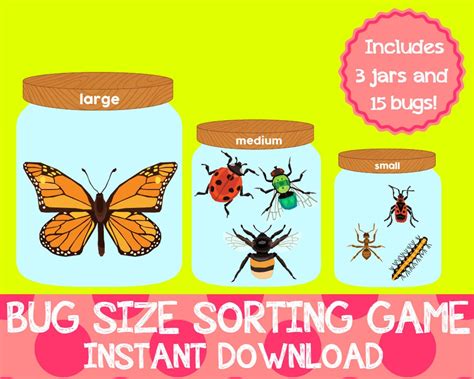 bug size sorting game bug sorting activity etsy