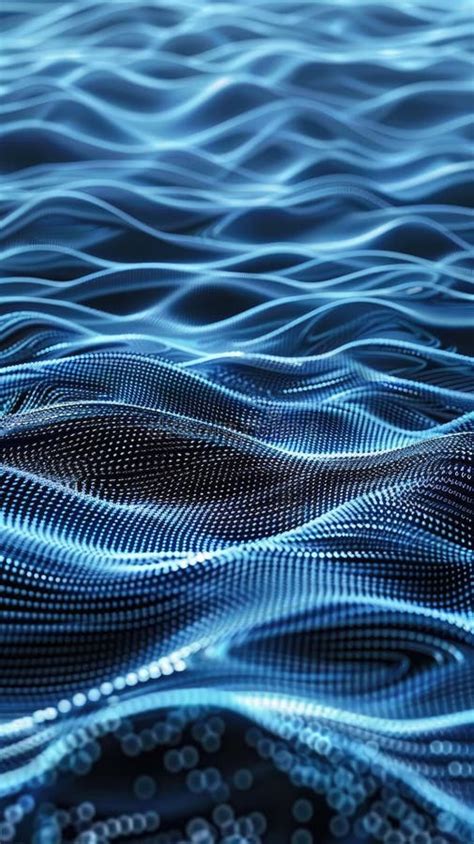 A Digital Illustration Of Abstract Blue Waves With A Mesh Pattern The Waves Are Illuminated By