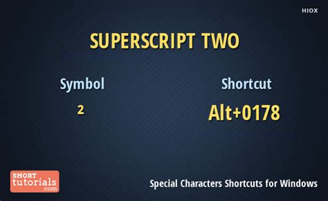 keyboard shortcut for superscript two symbol in windows