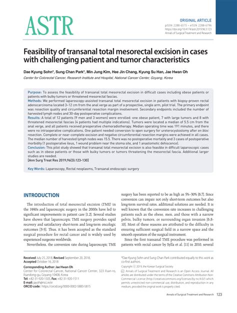Pdf Feasibility Of Transanal Total Mesorectal Excision In Cases With Challenging Patient And