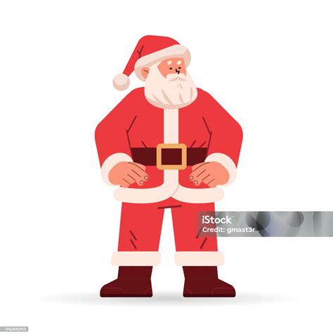 산타 클로스 빨간 축제 의상과 모자 서 전체 길이 새해 복 많이 받으세요 메리 크리스마스 휴일 축하 개념 12월에 대한 스톡 벡터 아트 및 기타 이미지 Istock