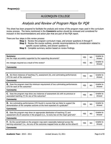 Analysis And Review Of Program Maps Template