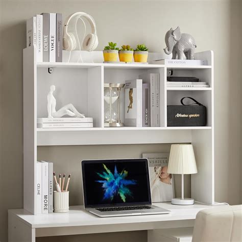 Desktop Bookshelf Wooden Desk Storage Hutch With 6 Shelves For