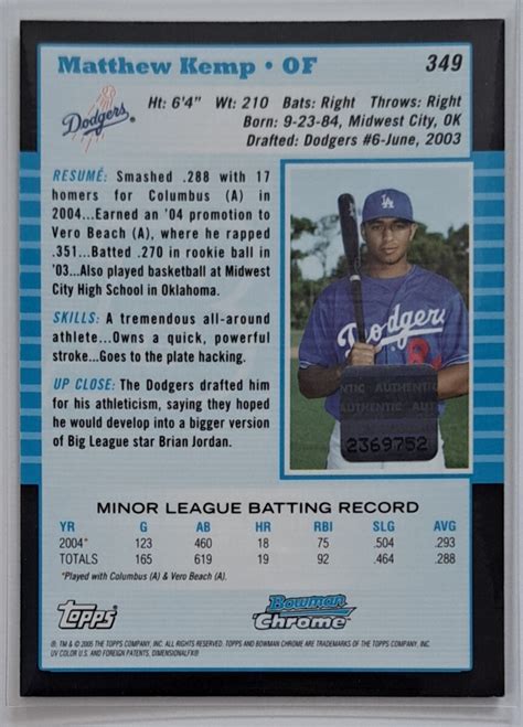 2005 Bowman Chrome Matt Kemp Auto 直筆サイン 【buyee】